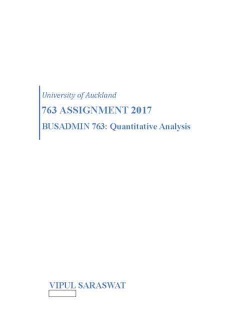 Assignment 1 University Of Auckland 763 Assignment 2017 Busadmin 763 Quantitative Analysis