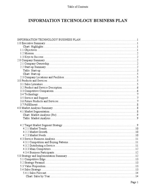Information Technology Business Plan Pdf Market Analysis