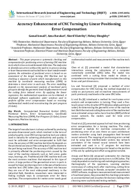Pdf Irjet Accuracy Enhancement Of Cnc Turning By Linear Positioning Error Compensation