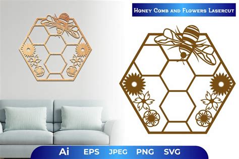 Honeycomb Svg Design With Bee And Flower Decoration