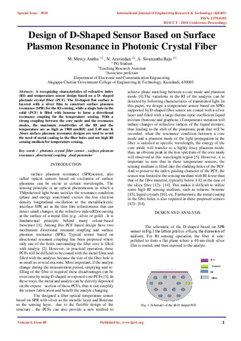 Pdf Design Of D Shaped Sensor Based On Surface Plasmon Resonance In Photonic Crystal Fiber