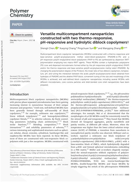 Pdf Versatile Multicompartment Nanoparticles Constructed With Two