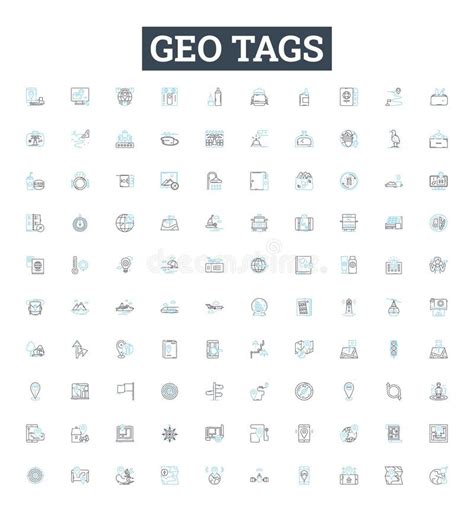 Geo Tags Vector Line Icons Set Geolocation Geotagging Geo Tags Coordinates Gps Latitude