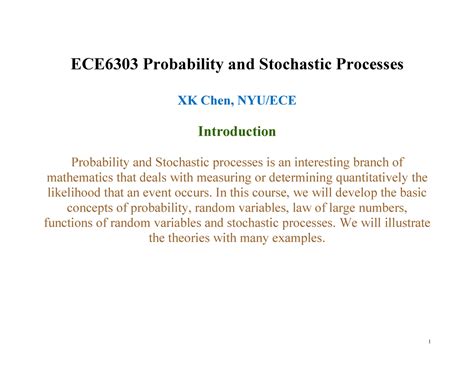 Lec Lecture Notes Probability ECE Probability And Stochastic Processes XK Chen NYU