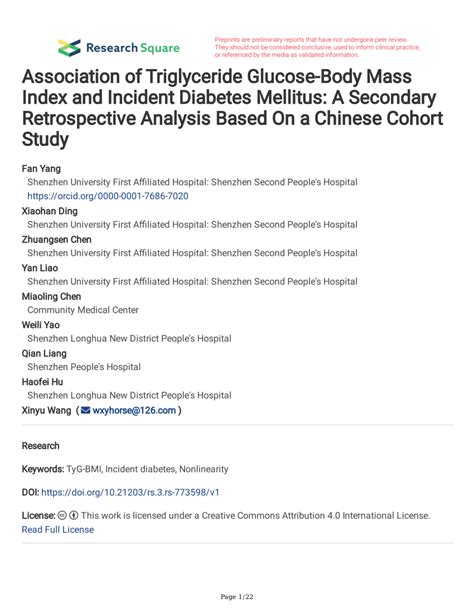 Pdf Association Of Triglyceride Glucose Body Mass Index And Incident