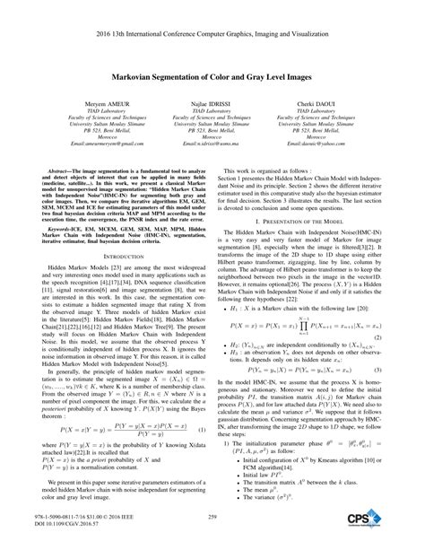 Pdf Markovian Segmentation Of Color And Gray Level Images