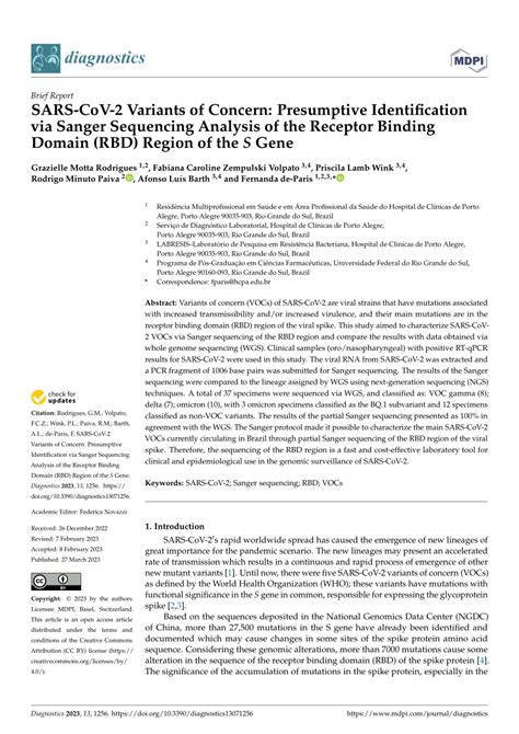 Pdf Sars Cov 2 Variants Of Concern Presumptive Identification Via