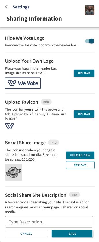settings sharing mobile configure social media sharing · issue 2467 · wevote webapp · github