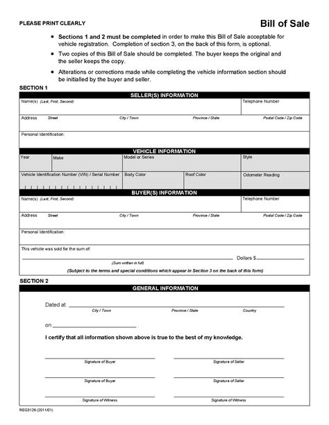 Alberta Bill Of Sale For Vehicle