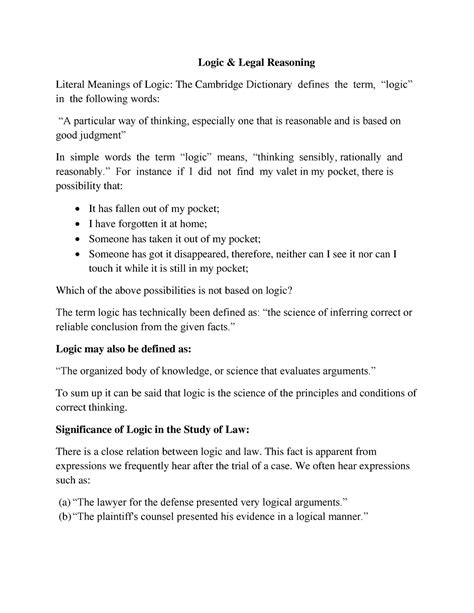 Logic Reasoning Logic And Legal Reasoning Literal Meanings Of Logic The Cambridge Dictionary