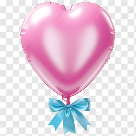 Pink Heart Shaped Balloon With Blue Ribbon Pink Heart Balloon Blue