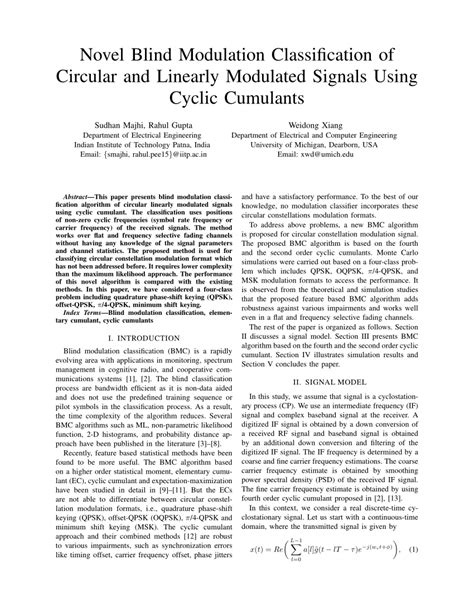 Pdf Novel Blind Modulation Classification Of Circular And Linearly Modulated Signals Using