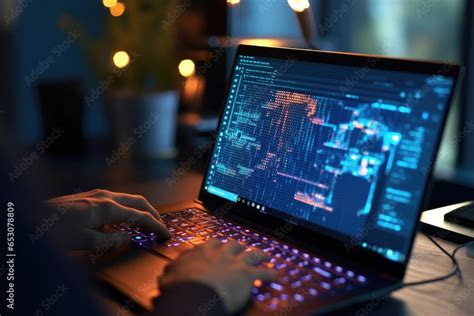 Close Up Hand Programmer Working On Their Professional Development Types On A Laptop Computer