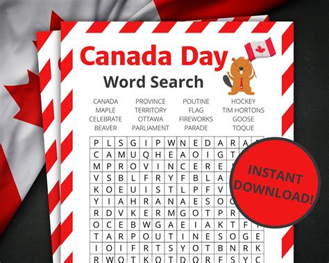 Canada Day Word Search Printable Canada Day Game Canada Day