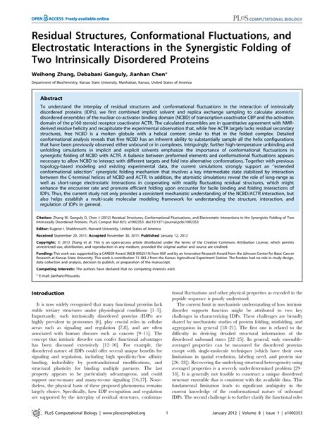 Pdf Residual Structures Conformational Fluctuations And Electrostatic Interactions In The