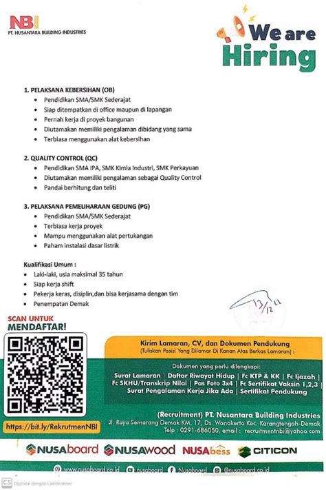 Lowongan Kerja Pt Nusantara Building Industries Pt Nbi Bkk Smk