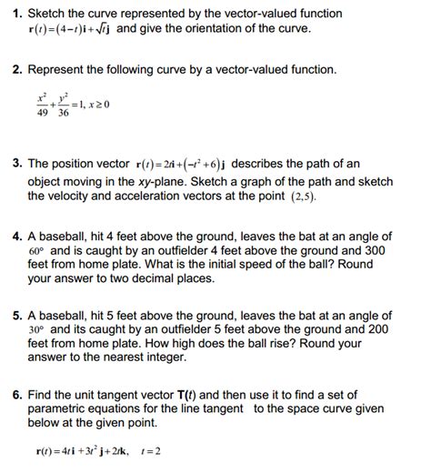 solved 1 sketch the curve represented by the vector valued