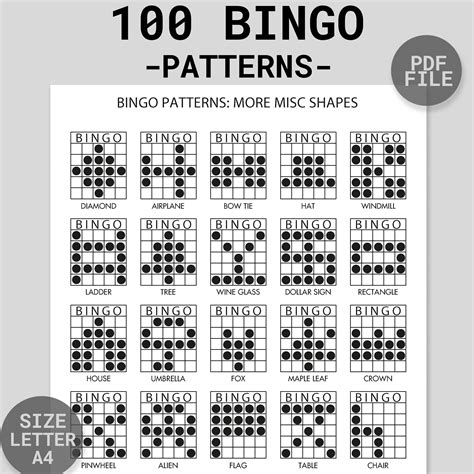 100 bingo patterns printable fun bingo party game bingo winning