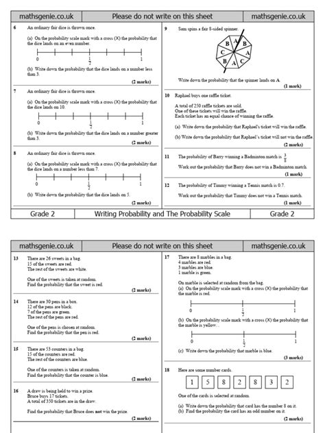 2 Writing Probability And The Probability Scale Ws Pdf Blue