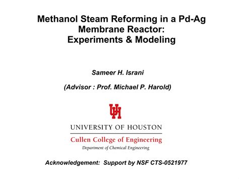 Methanol Steam Reforming In Pd Ag Membrane Reactor For High Purity Hydrogen Generation Ppt
