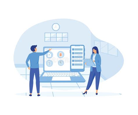 Document Management Soft Abstract Concept Man And Woman Analyzing Documents Data Via Laptop