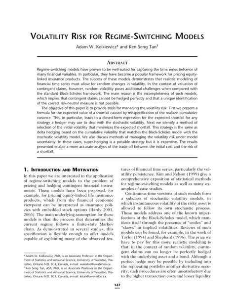 Pdf Volatility Risk For Regime Switching Models