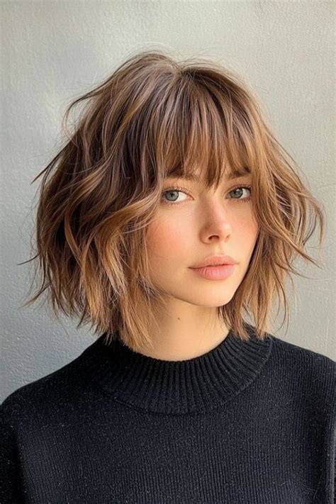 45 Chic Layered Bob Haircuts Tousled Textured Bob With Bangs