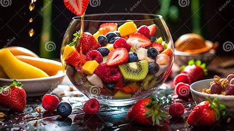 Morning Fruit Salad In Glass Bowl Stock Illustration Illustration Of