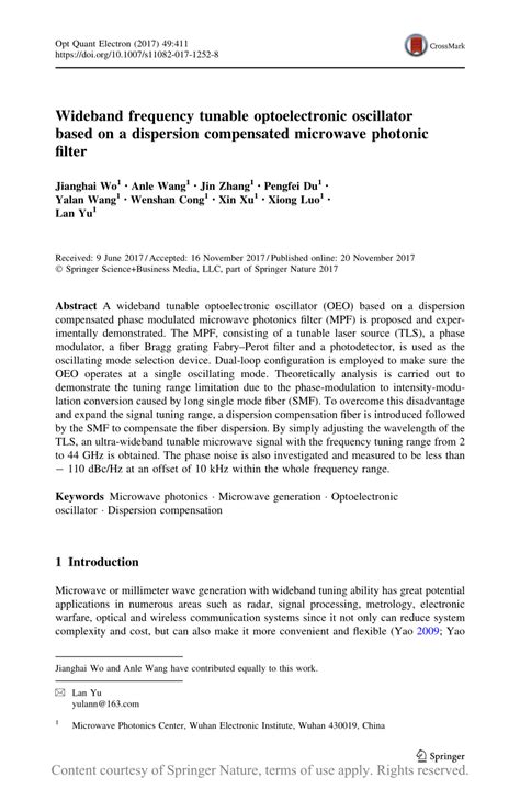 Wideband Frequency Tunable Optoelectronic Oscillator Based On A Dispersion Compensated Microwave