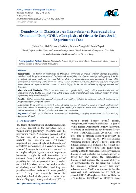 Pdf Complexity In Obstetrics An Inter Observer Reproducibility Evaluation Using Cora
