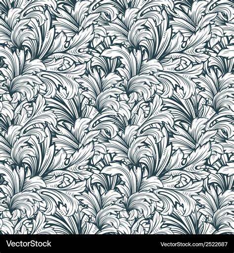 Floral Monochrome Ornamental Seamless Pattern Vector Image