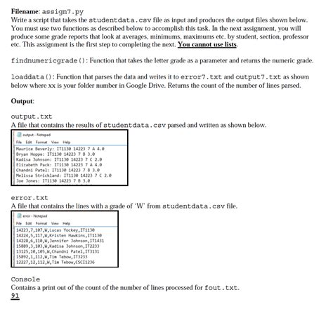 Solved Filename Assign7 Py Write A Script That Takes The
