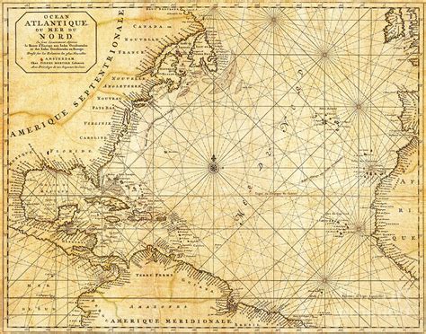 Atlantic Ocean Caribbean Sea Vintage Maritime Map 1 Photograph By