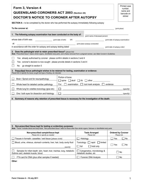 Form 03 Doctor`s Notice To Coroner After Autopsy