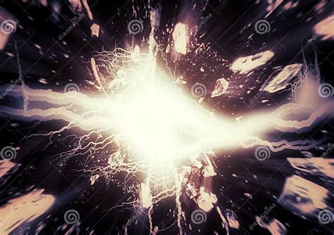 3d Illustration Of An Explosion And Scattering Light Fragments Stock