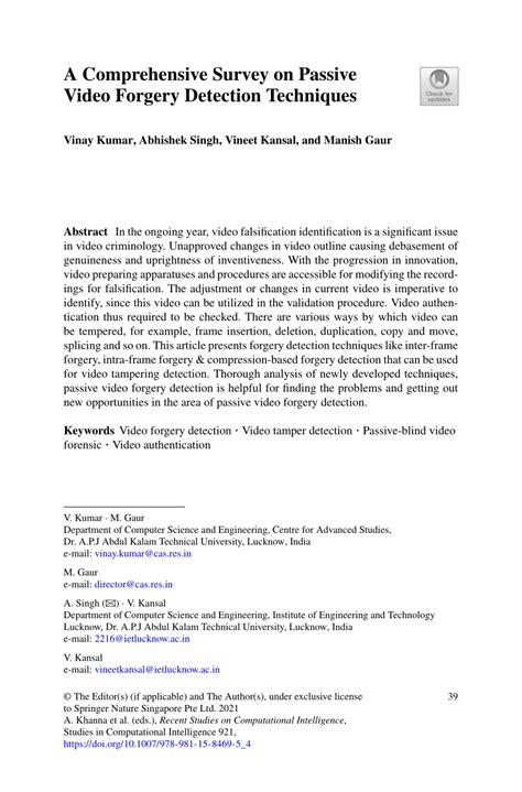 Pdf A Comprehensive Survey On Passive Video Forgery Detection Techniques