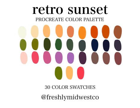 Retro Sunset Procreate Color Palette Ipad Procreate Color Swatches Hand Picked Color Swatch