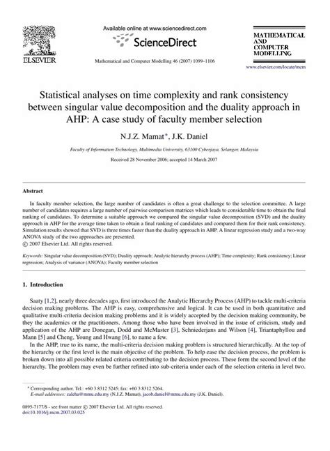 Pdf Statistical Analyses On Time Complexity And Rank Consistency