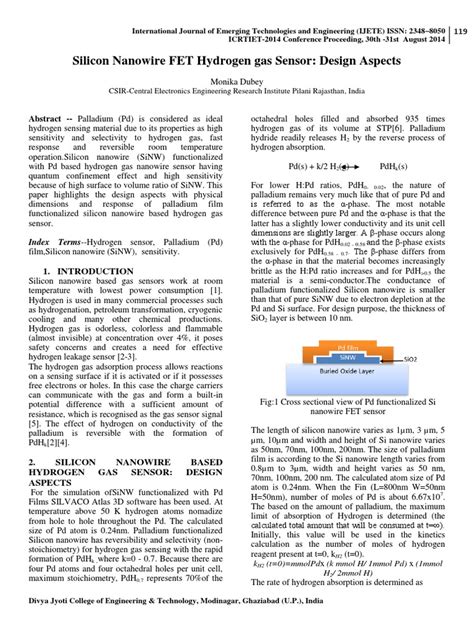 Silicon Nanowire Fet Hydrogen Gas Sensor Design Aspects Pdf Nanowire Palladium