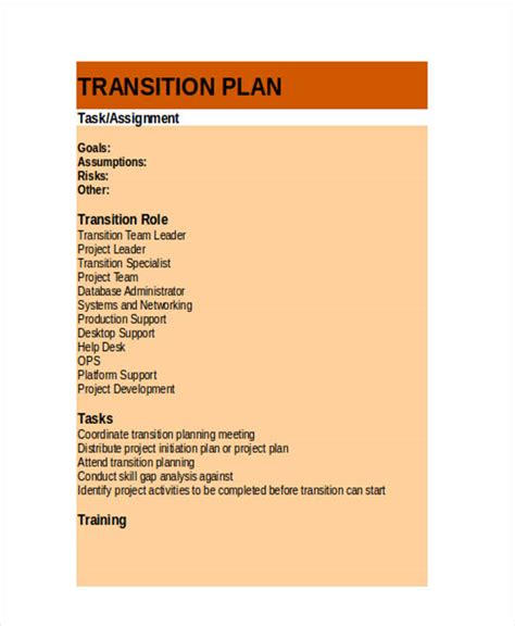 Transition Plan Examples To Download