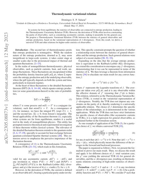 Pdf Thermodynamic Variational Relation