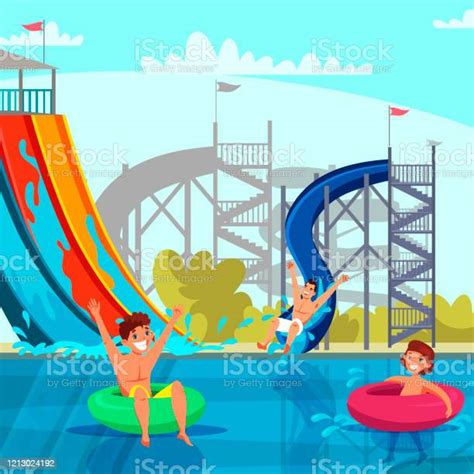 성인과 어린이 레크리에이션을위한 놀라운 아쿠아 파크 워터 파크에 대한 스톡 벡터 아트 및 기타 이미지 워터 파크 등장인물 벡터 Istock