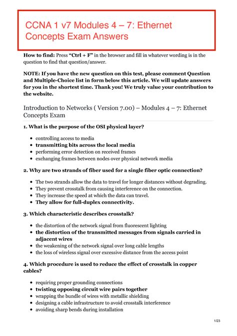 Cisco Quiz Module 4 7 December 18 2019 CCNA 1 V7 Modules 4 7 Ethernet Concepts Exam