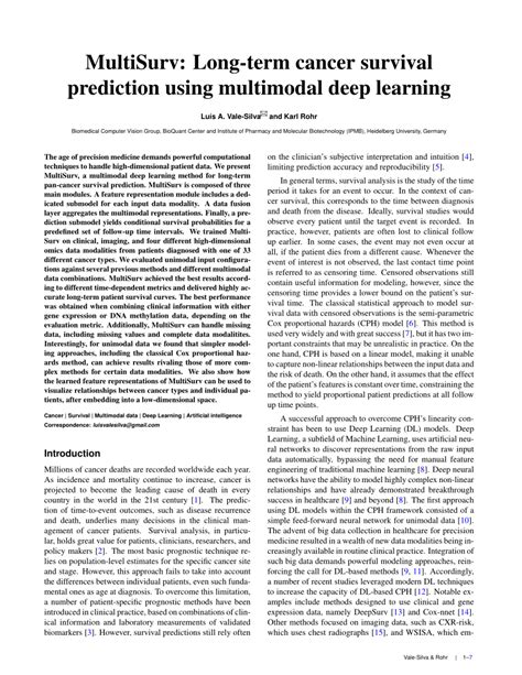 Pdf Multisurv Long Term Cancer Survival Prediction Using Multimodal Deep Learning