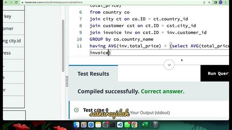 Hackerrank Sql Intermediate Certification Invoices Per Country Youtube