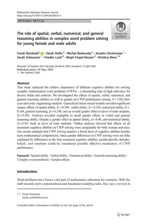 Pdf The Role Of Spatial Verbal Numerical And General Reasoning