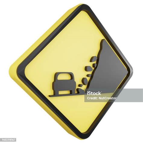 3d 렌더링 산사태 지역 표지판 아이콘은 흰색 배경 노란색 경고 표지판에 분리되어 있습니다 0명에 대한 스톡 사진 및 기타 이미지 Istock