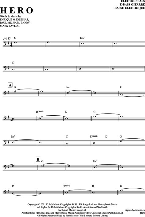Hero Enrique Iglesias Sheet Music Bass Guitar Pdf Download