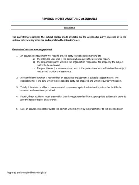 Auditing Notes Pdf Audit Internal Control