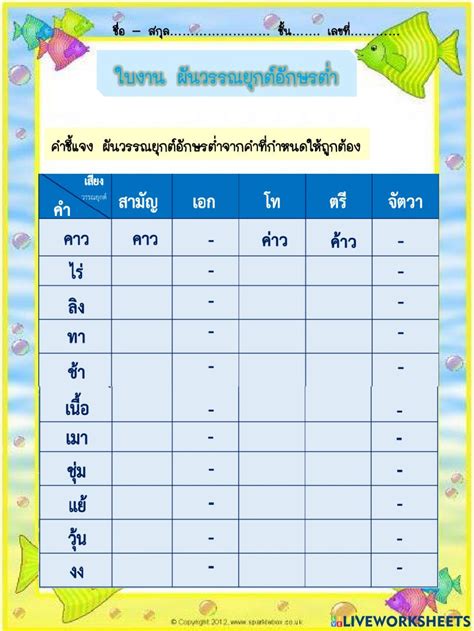 ใบงานผันวรรณยุกต์อักษรต่ำ Worksheet แบบฝึกหัดภาษา แบบฝึกหัดคณิตศาสตร์ ความรู้